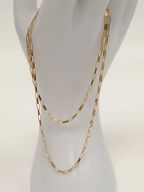 UNIQUE 9CT YELLOW Gold 375 Rectangular Long Link Box Chain 50CM ...