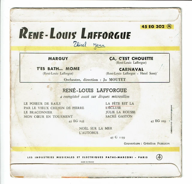 RENÉ-LOUIS LAFFORGUE VINYLE 45T MARGUY - C'EST CHOUETTE - CARNAVAL ...