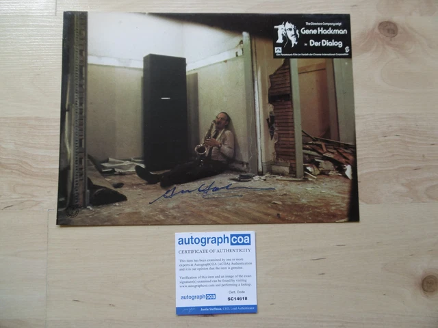 GENE HACKMAN ORIGINAL Autogramm signed A4 Lobbycard "Der Dialog" ACOA ...