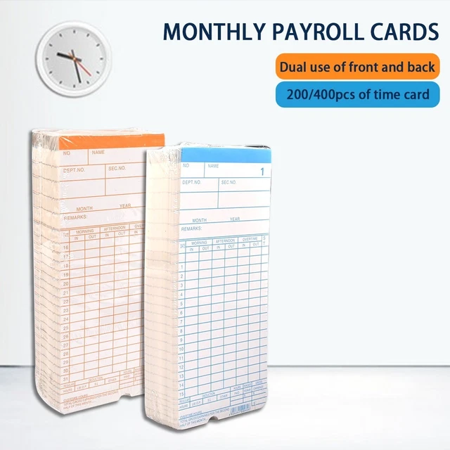 200/400X MONTHLY PAYROLL Cards For Employee Time Attendance Bundy Clock ...
