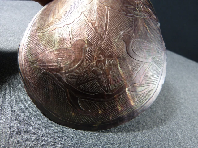 COQUILLAGE COQUILLE D'HUITRE sculpté ancien travail bagnard paire de ...