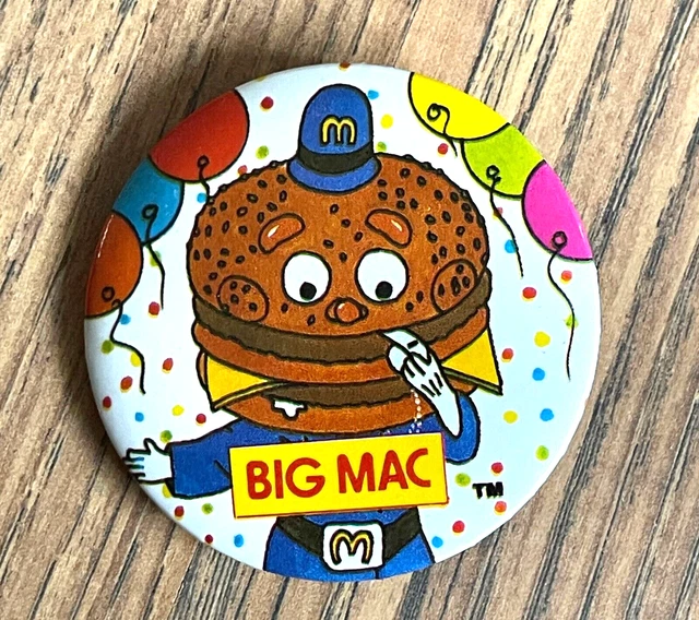 VTG MCDONALDS BADGE 'Big Mac' Face Character 1980's Collectable Party ...