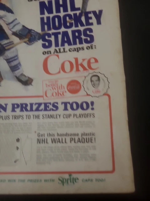 1966 NHL HOCKEY Coca-Cola Caps And Wall Plaque Ad Photo Frank Mahovlich ...