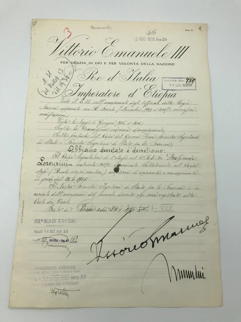 AUTOGRAPHES BENITO MUSSOLINI & VICTOR EMANUEL III-Document 1936-AH-Duce ...