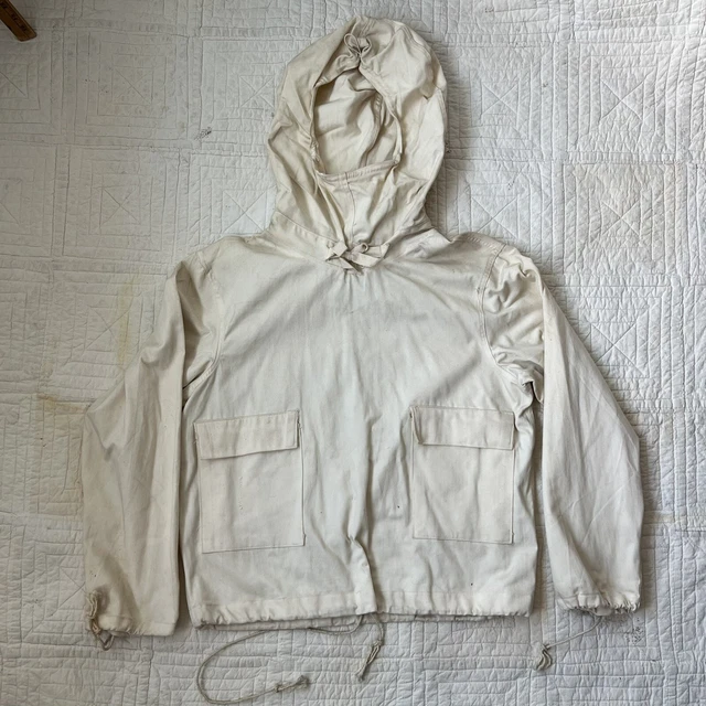 VINTAGE 1940S WW2 US Navy Gunner Smock Anorak Jacket White Canvas Size ...