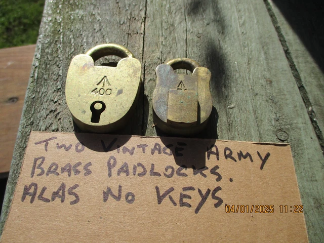 RARE BRITISH ARMY Padlocks Brass Vintage Lever Lock Without Keys, 2 off ...