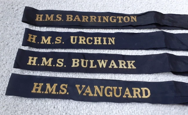 ROYAL NAVY CAP Tally Ribbon Bands - H.M.S. Vanguard, Bulwark ...