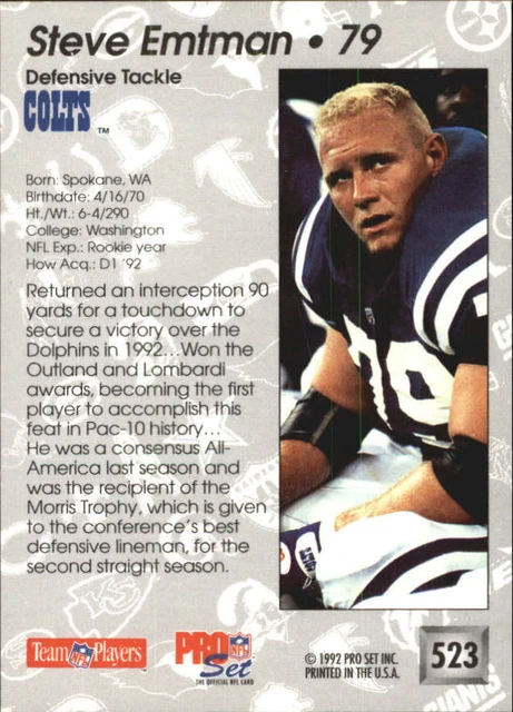 1992 PRO SET Carte Football #523 Steve Emtman RC EUR 1,90 - PicClick FR