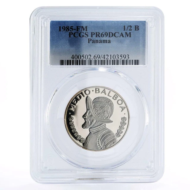 PANAMA 1/2 BALBOA Explorer Vasco Nunez de Balboa PR69 PCGS moneta ...