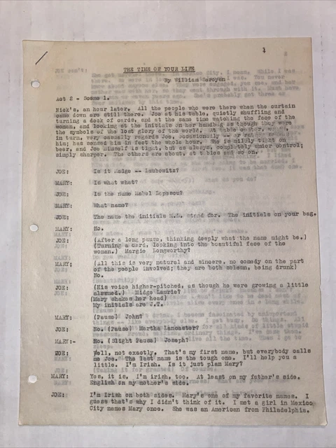 ORIGINAL SCRIPT BY “William Saroyan” The Time Of Your Life Script ...