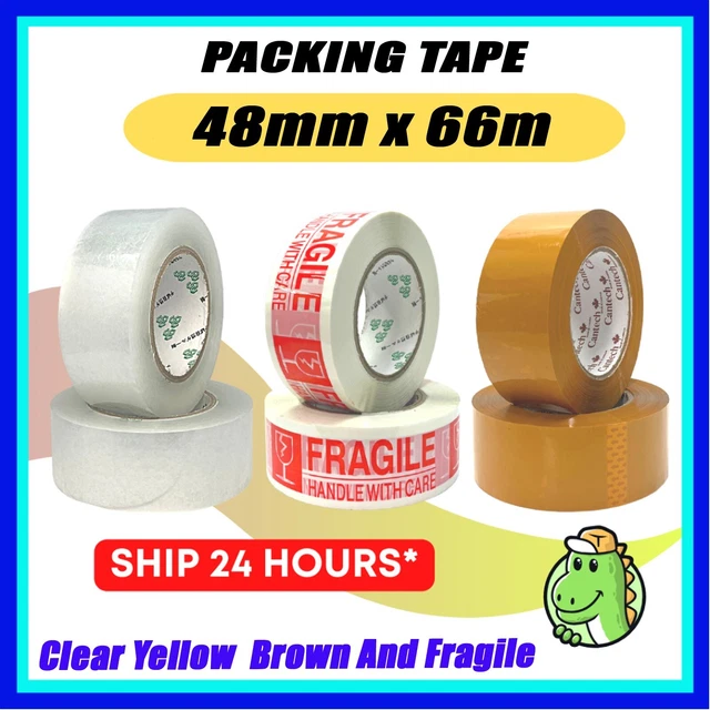 LONG LENGTH PACKING TAPE STRONG - BROWN / CLEAR / FRAGILE 48mm x 66M ...