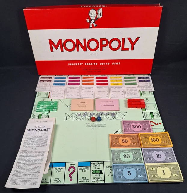 VINTAGE MONOPOLY BOARD Game Waddingtons Red Long Box Version Complete £ ...