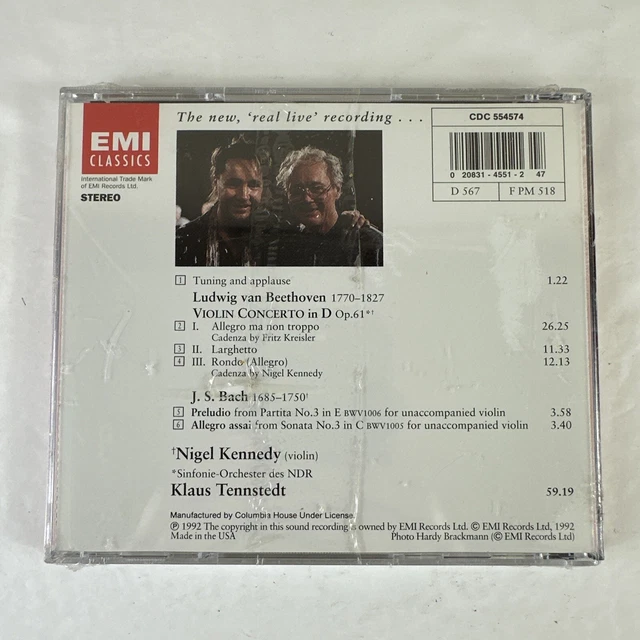 CD CONCERTO POUR violon Nigel Kennedy Beethoven Klaus Tennstedt EUR 10 ...