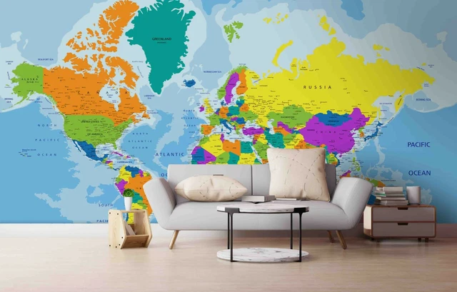 3D COLORFUL WORLD Map Wallpaper Wall Mural Removable Self-adhesive ...