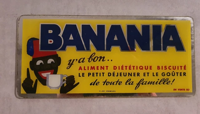 RARE PLAQUE NON émaillée ancienne BANANIA en verre Signée M. Jost ...