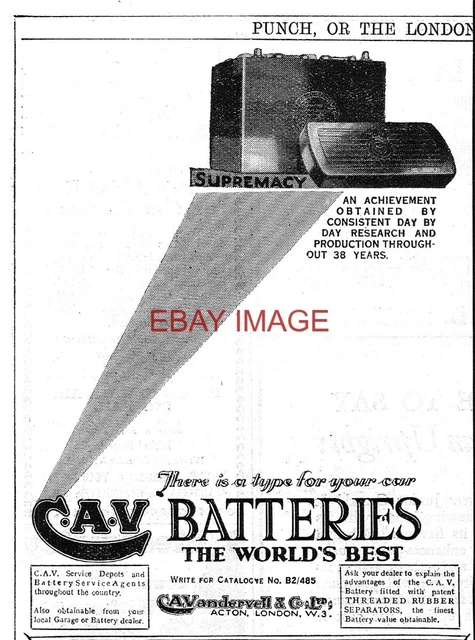 1929 ADVERT C.A.V. 'The Worlds Best' Vehicle Batteries #3 Small Print ...