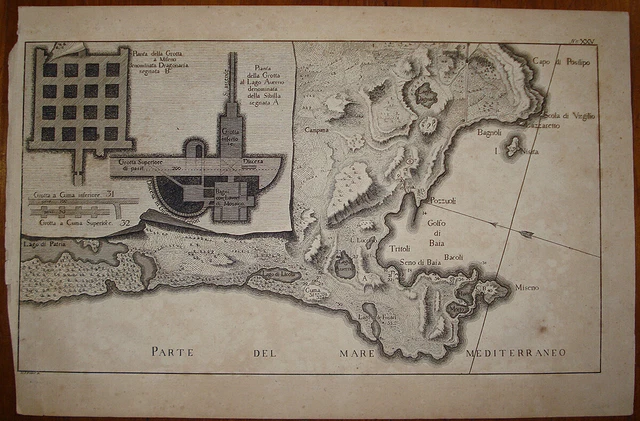 ANTIQUE PRINT GOLFO Pozzuoli map map map miseno head low cuma 1781 £8. ...