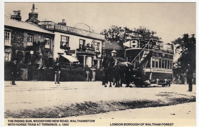 LONDON; RISING SUN, Woodford, Walthamstow & Horse Tram, c 1890 Repro ...