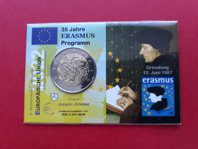 2 EURO COINCARD / Infokarte Slowakei 2022 " 35 Jahre Erasmus Programm ...