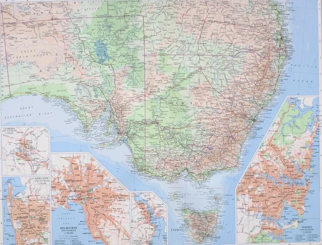 1958 LARGE MAP Australia South East Victoria New South Wales Tasmania Sydney $132.26 - PicClick AU