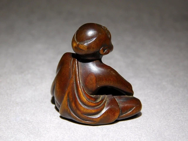 SUPERB SIGNED MONK Boxwood Netsuke Japan Original Edo Inro Antique ...