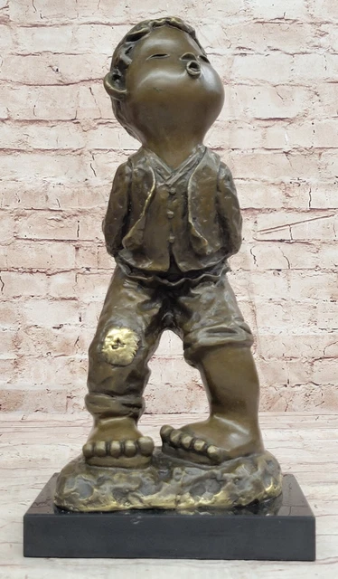 COLLECTIBLE MIGUEL LOPEZ Chinese Boy Bronze Statue Fine Art Home Decor ...