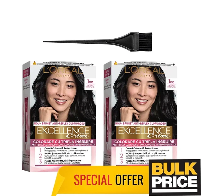 L'ORÉAL PARIS EXCELLENCE Creme 100 Black Hair Color 100% Grey Coverage ...