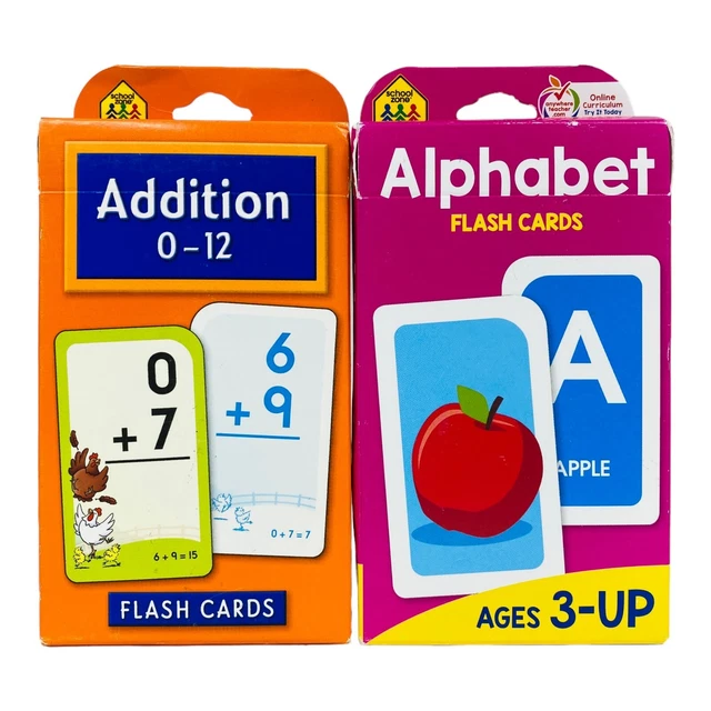 SCHOOL ZONE FLASH Cards Addition 0-12 + Alphabet Ages 3+ (2-pack) $11. ...
