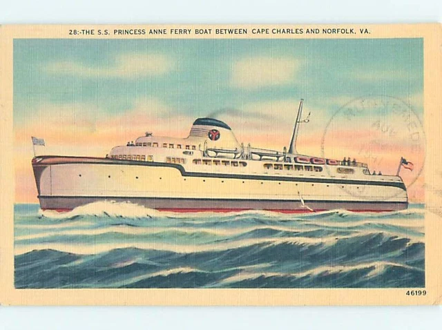 LINEN SS PRINCESS ANNE FERRY BOAT Cape Charles To Norfolk Virginia VA ...
