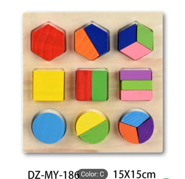 WOOD GEOMETRIC SHAPES Sorting Math Montessori Puzzle Kids Educational ...