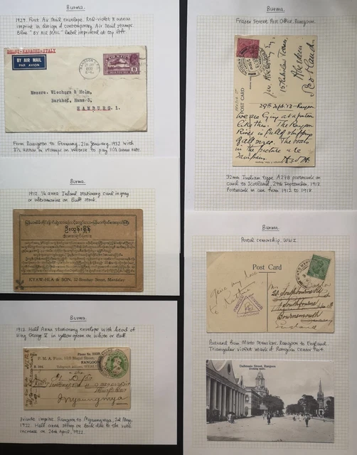 1912-1932 BURMA COVERS KGV WWI Minto Mansions Censor PPC, 1931 Airmail ...