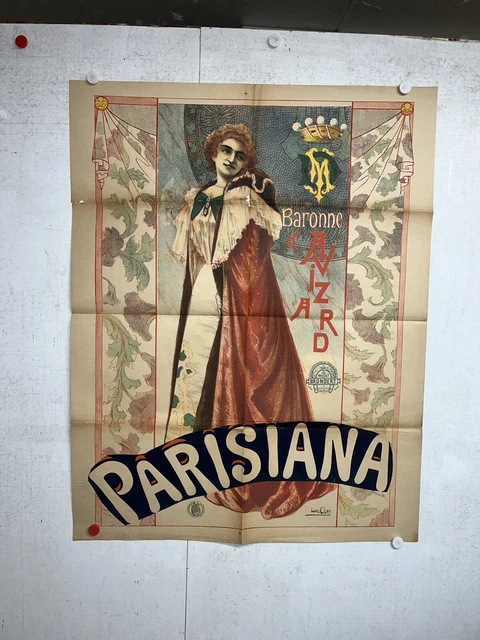 RARE AFFICHE ANCIENNE Baronne D Avizard au Parisiana Debut 1900 Paris ...