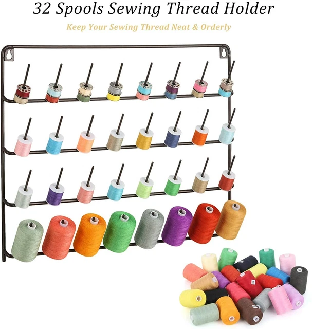 WALL-MOUNTED 32 SPOOLS Sewing Thread Rack Cone Holder Sewing Quilting ...