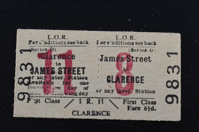 LIVERPOOL OVERHEAD RAILWAY Ticket LOR JAMES STREET to CLARENCE No 9831 ...