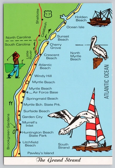 MAP OF BEACHES, The Grand Strand, South Carolina 4x6 Postcard $4.95 ...