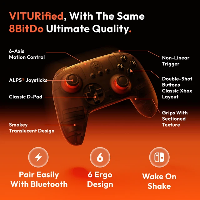 VITURE X 8BITDO Controller for Switch, Motion Sensing + Shake-to-Wake ...
