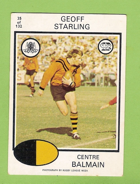 1975 RUGBY LEAGUE Card #35. Geoff Starling, Balmain Tigers $18.00 ...