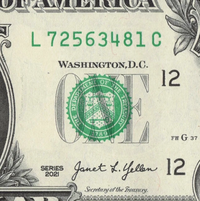 BROKEN LADDER FANCY Serial Number One Dollar Bill L72563481C FW CU £19. ...