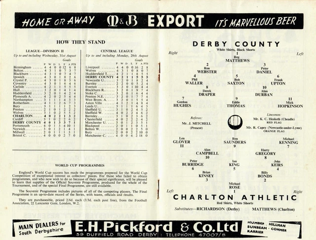 DERBY COUNTY V Charlton Athletic - 1966-67 Division Two - Football ...
