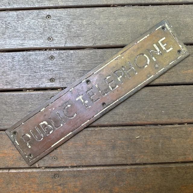 VINTAGE BRASS PUBLIC Telephone Sign 1930's $117.50 - PicClick AU