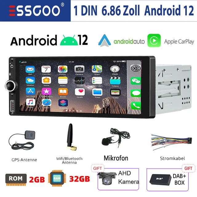 DAB+ 2+32G ANDROID 12 Autoradio 1 DIN Carplay GPS Nav RDS Bluetooth WIFI MIK KAM EUR 133,10 ...