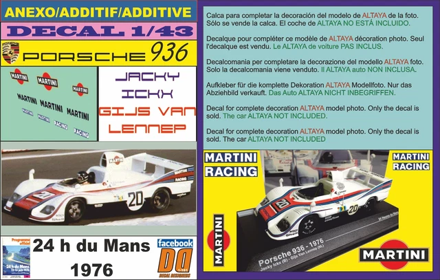 ANEXO DECAL 1/43 Porsche 936 Martini Ickx-Lennep Le Mans 1976 (02) EUR ...