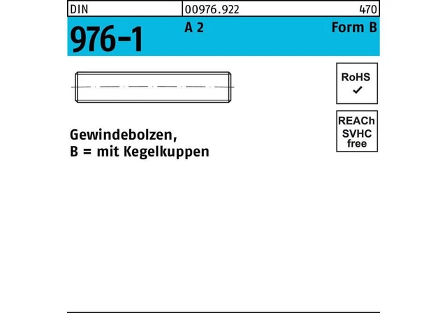 PERNO FILETTATO REYHER DIN 976 con raccordo conico BM 10 x 100 A 2 EUR ...