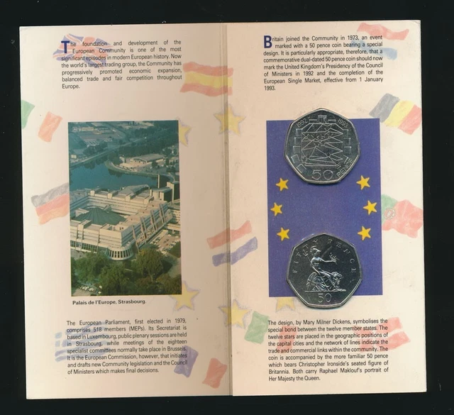 GREAT BRITAIN: 1992/3 Rare European Union 50p COIN IN Royal Mint Folder ...