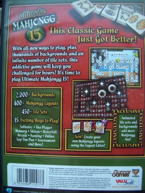 ULTIMATE MAHJONGG 15---WITH All New Ways To Play---Mahjongg---Pc Cd ...