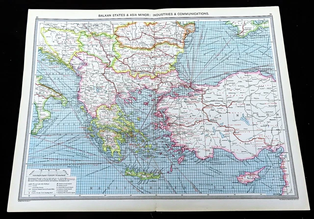 ANTIQUE MAP OF Asia Minor The Balkan States Balkans Railway Routes ...