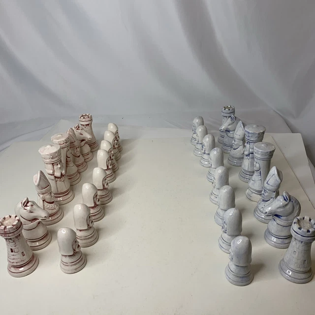 VINTAGE CHESS SET Glazed Blue And Red Ceramic read £39.79 - PicClick UK