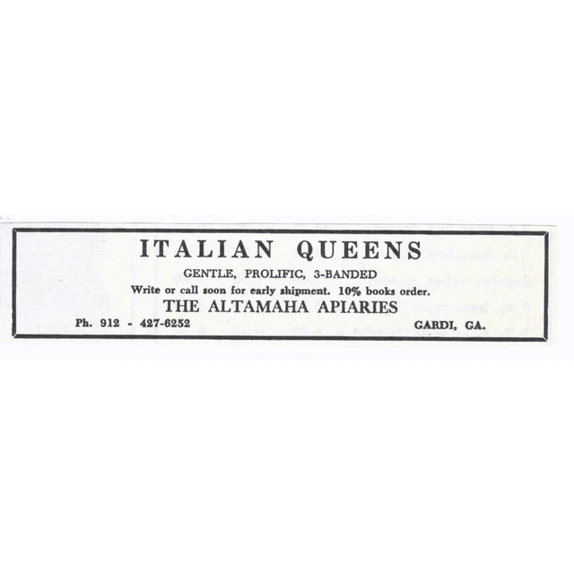 THE ALTAMAHA APIARIES Italian Queen Bees Gardi GA 1964 Magazine Ad AB6 ...