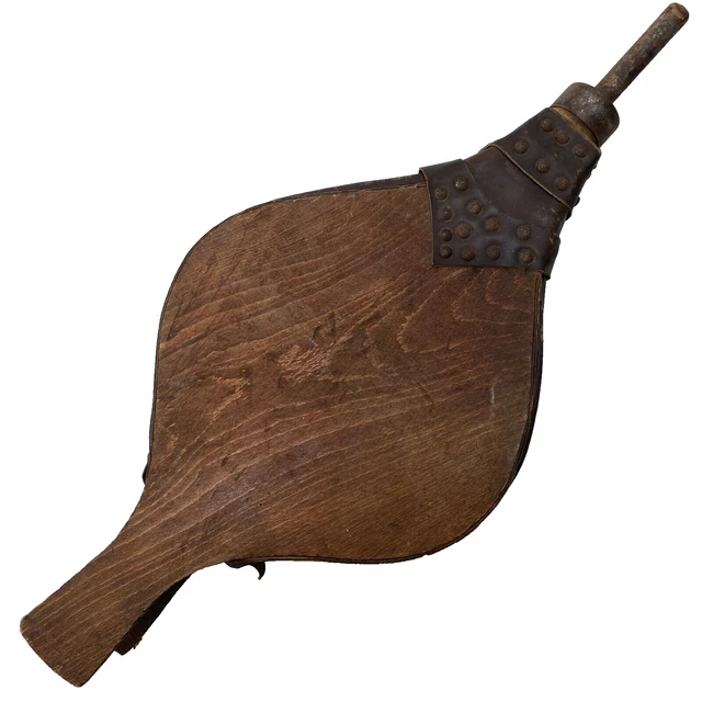 ANCIEN SOUFFLET DE Cheminée en Bois et Cuir Marron, Bec en Fer, Style ...