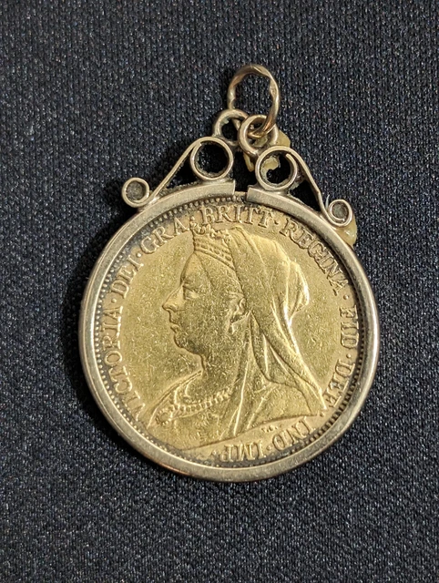 1896 8G OF 22ct FULL Gold Sovereign Queen Victoria 2g of 9ct surround ...